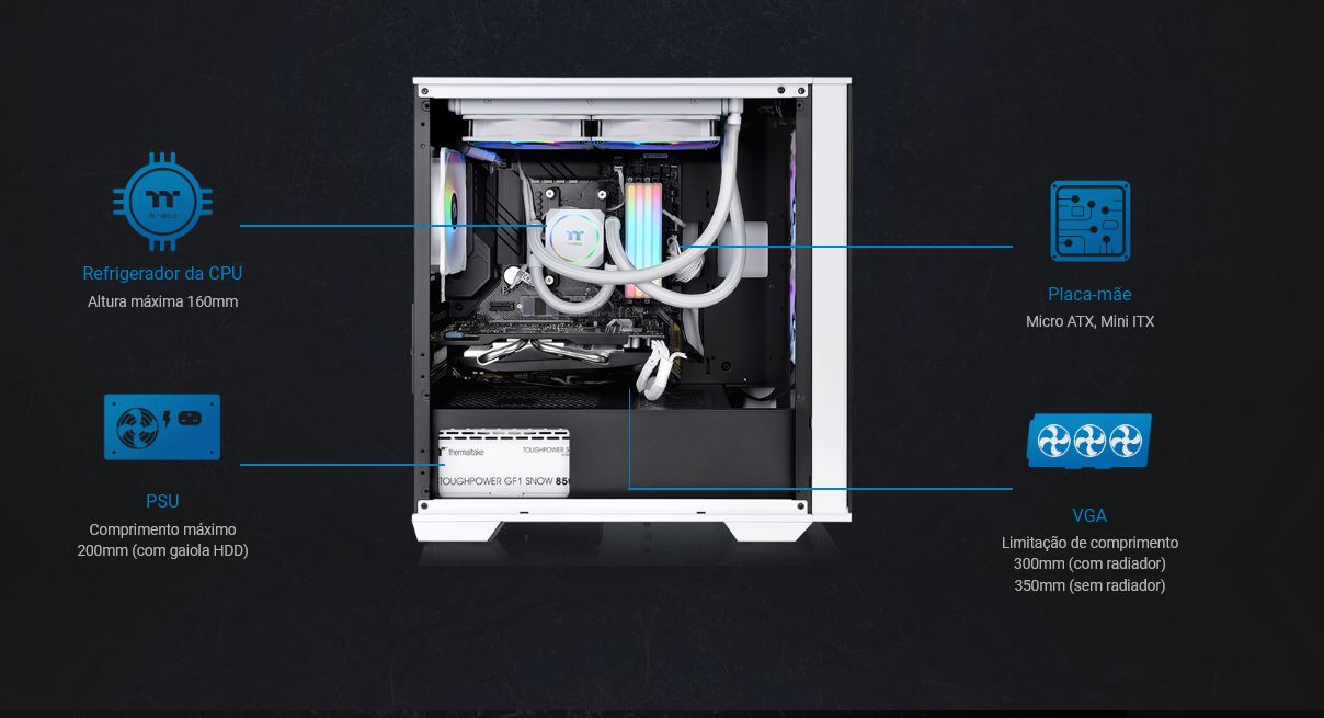 Gabinete Gamer Thermaltake Divider 170 TG Snow ARGB, Mid Tower, - PATOLOCO