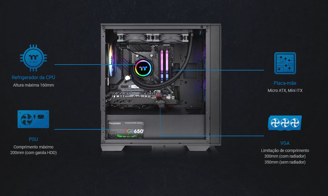 Gabinete Gamer Thermaltake Divider 170 TG ARGB, Mid Tower, Vidro - PATOLOCO